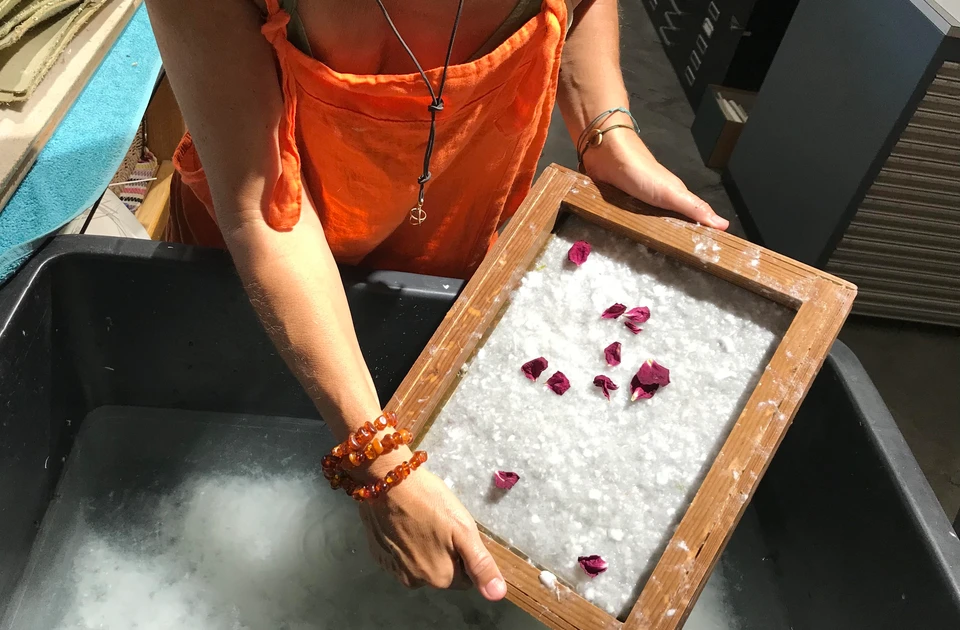 drawing from abundance - papermaking with flower petals